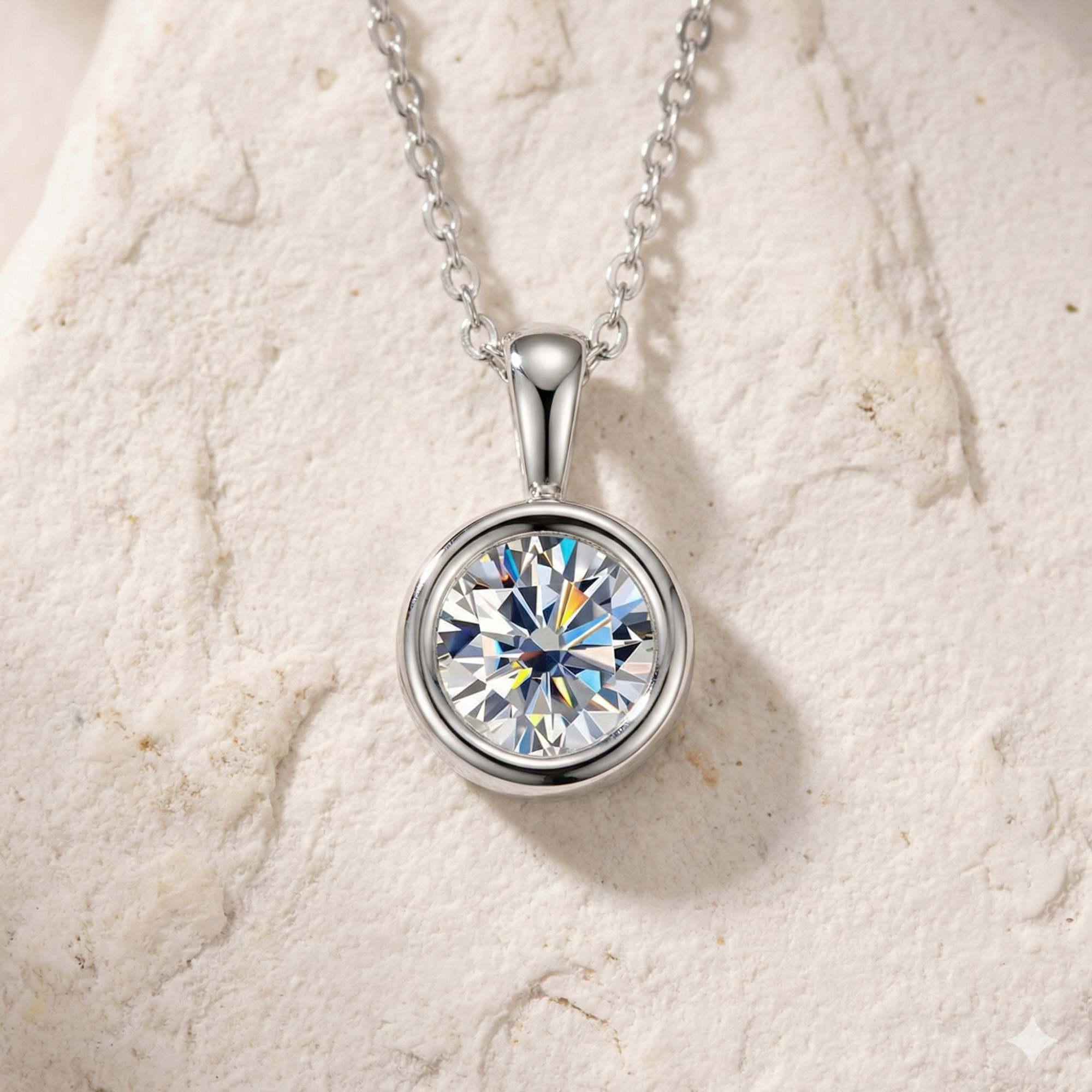 שרשרת תליון עגול מואסנייט 2 קראט – Makeda Jewelry